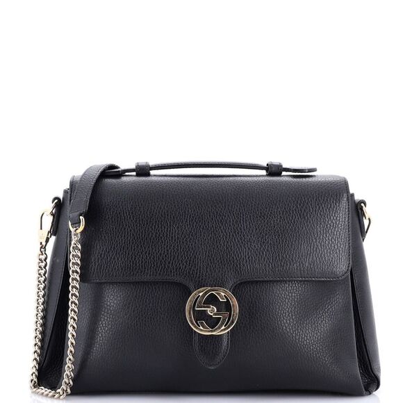 Gucci | Bags | Gucci Interlocking Top Handle Bag Leather Medium Black ...